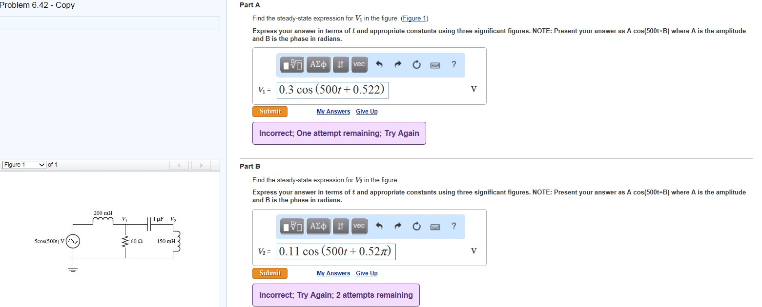 Solved Find the steady-state expression for V1 and V2 in the | Chegg.com