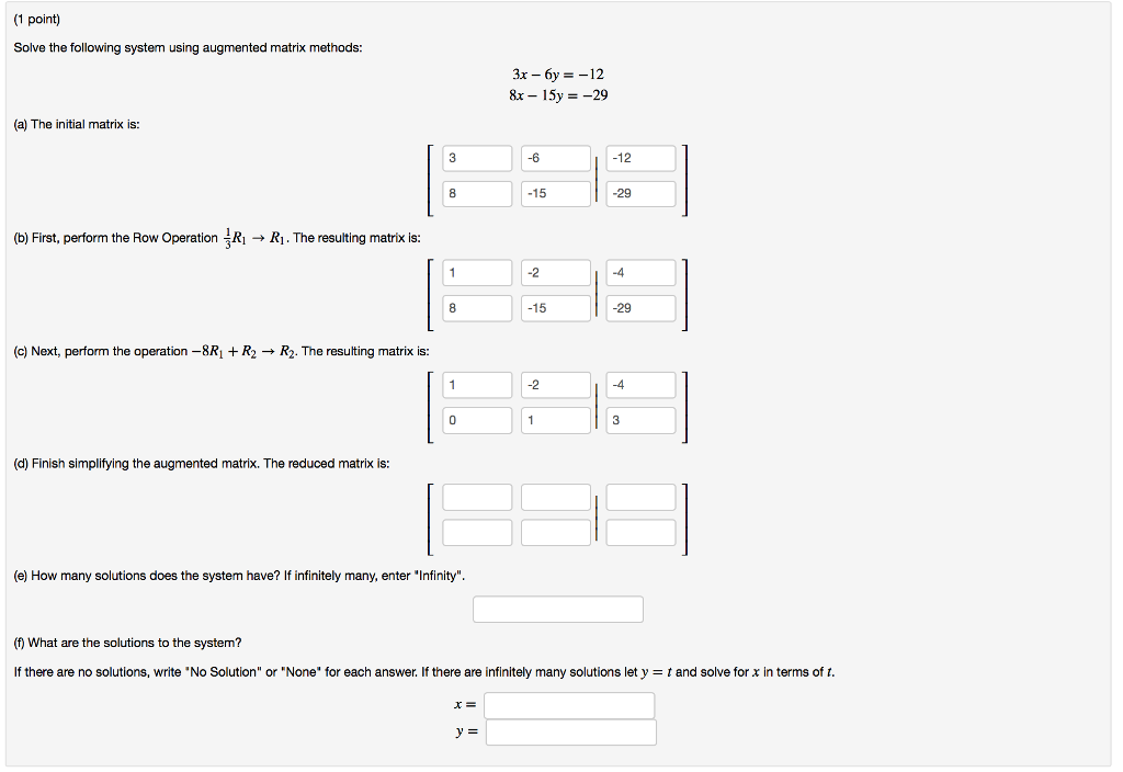 Solved Solve the following system using augmented matrix | Chegg.com