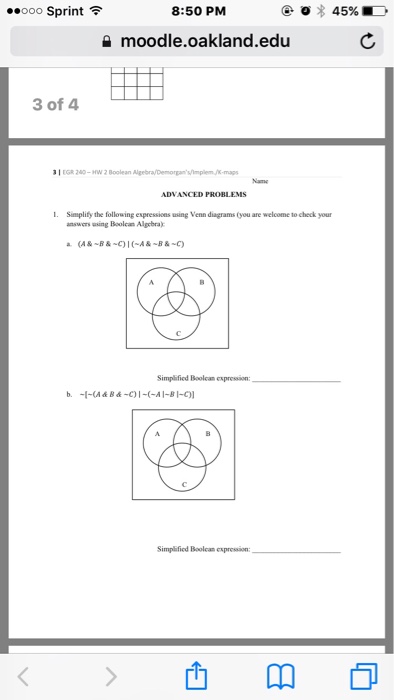 Solved Simplify the following expression using Venn diagrams | Chegg.com