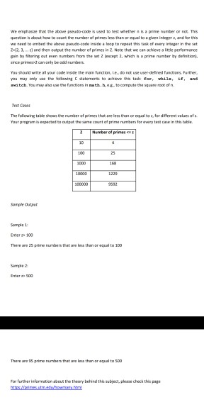 Solved uestion 02: [Counting Primes Problem statement Write | Chegg.com