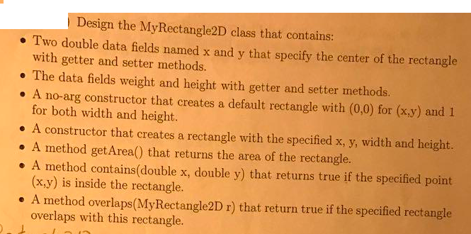 Solved Design the MyRectangle2D class that contains: e Two | Chegg.com