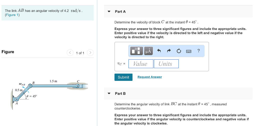 Solved The Link Ab Has An Angular Velocity Of 4 2 Rad S