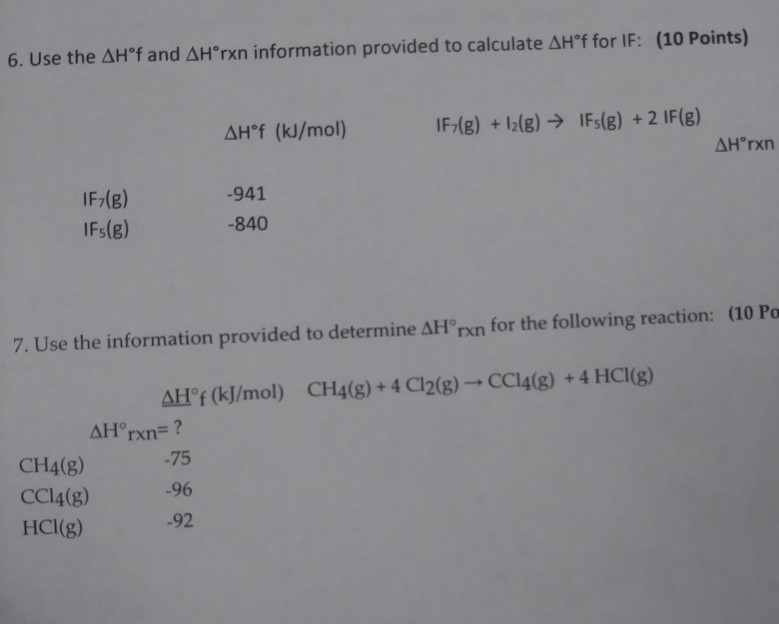 Solved 6. Use the ΔH"f and ΔH"rxn information provided to | Chegg.com
