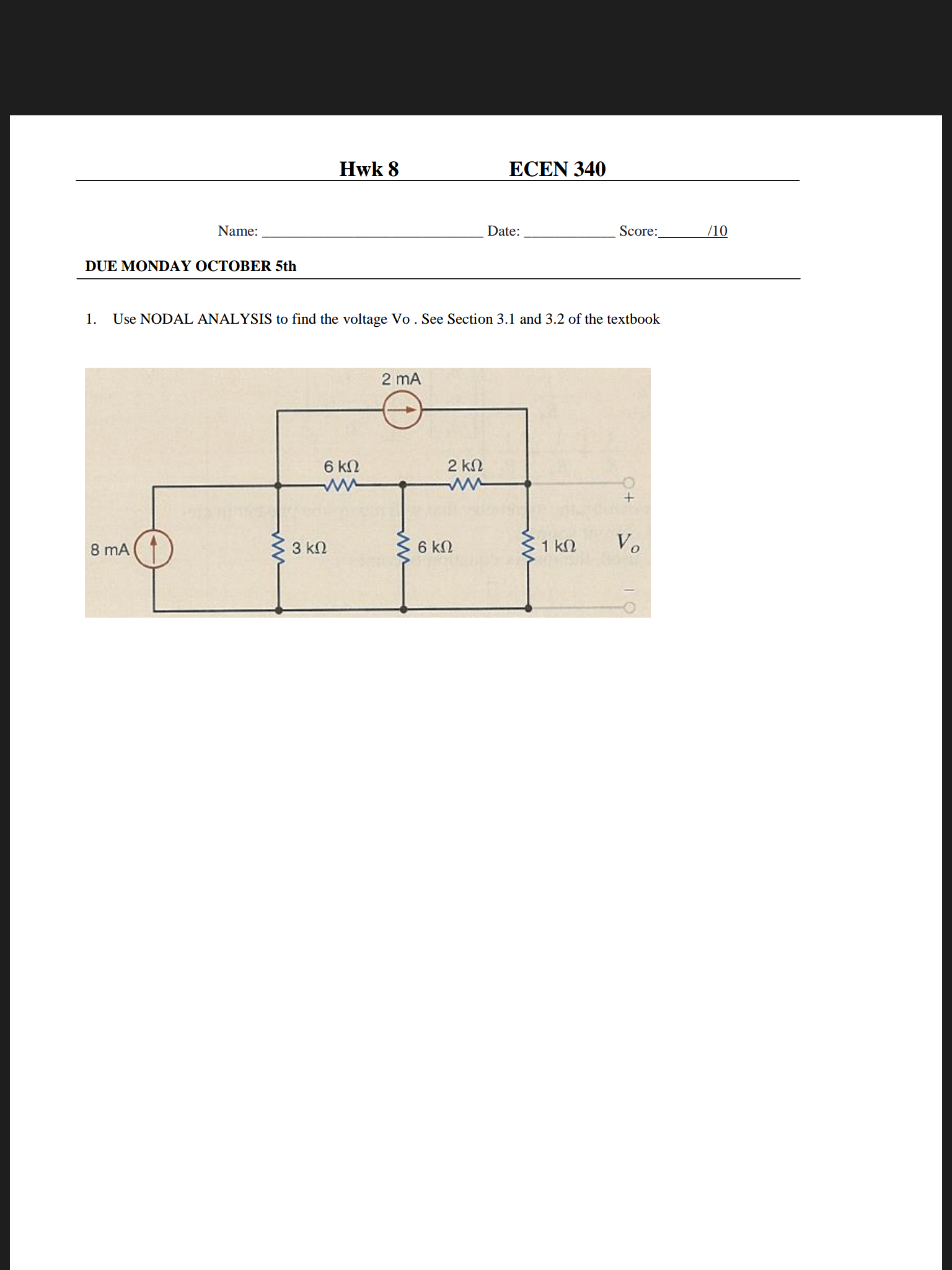 Solved Use NODAL ANALYSIS to find the voltage Vo . See | Chegg.com