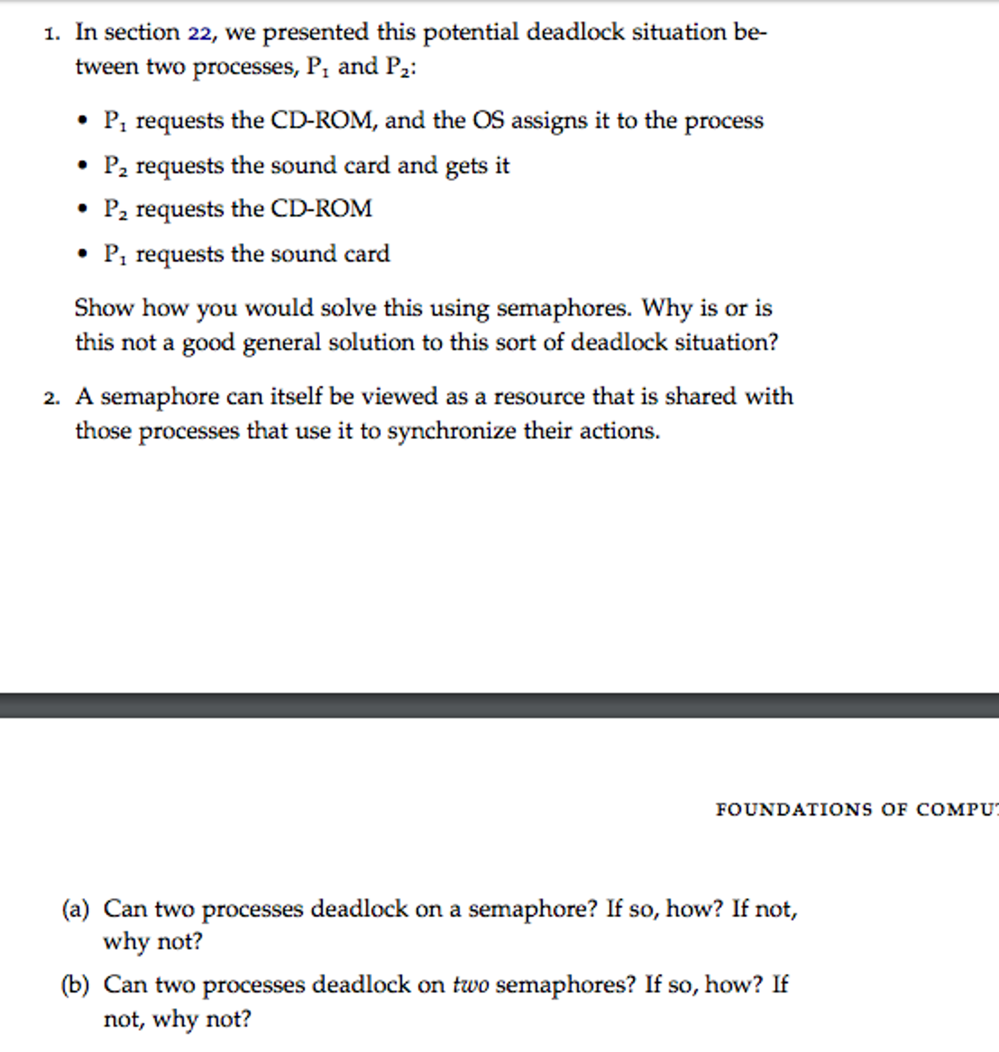 Solved This potential deadlock situation between two | Chegg.com