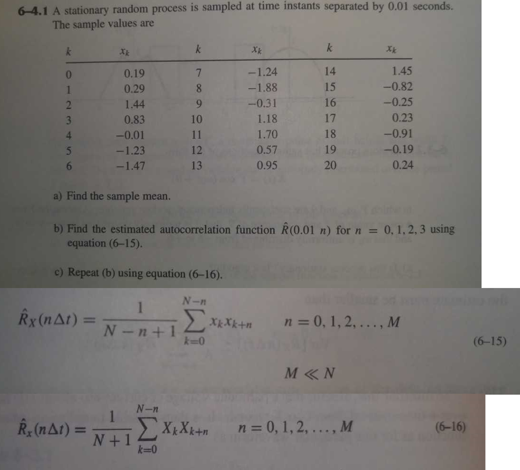 Solved 6-4.1 A stationary random process is sampled at time | Chegg.com