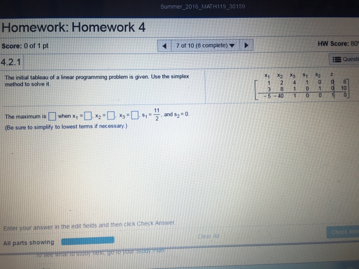 Solved The Initial Tableau Of A Linear Programming Problem 8313