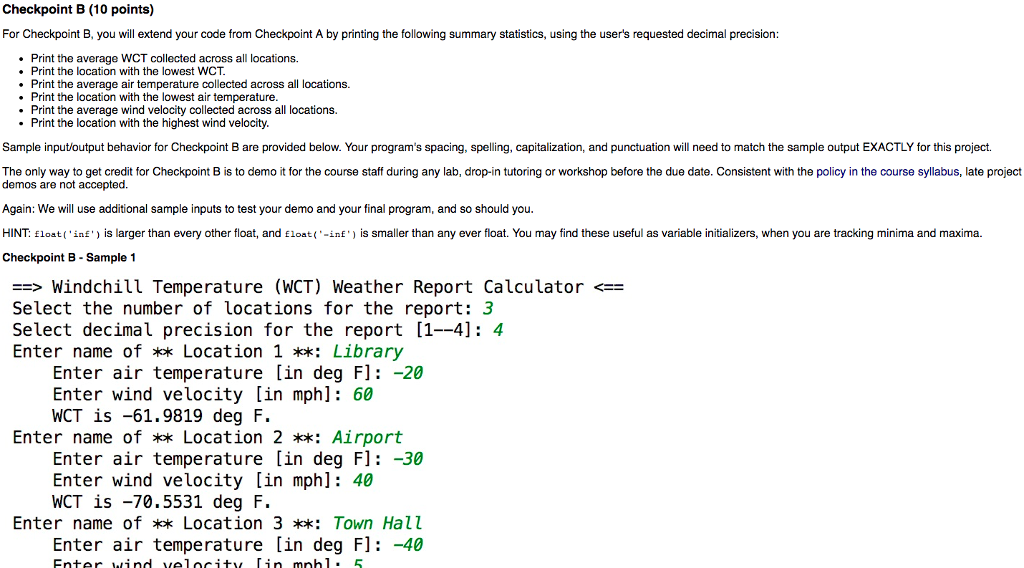 Python Program. Please complete Checkpoint B, final | Chegg.com