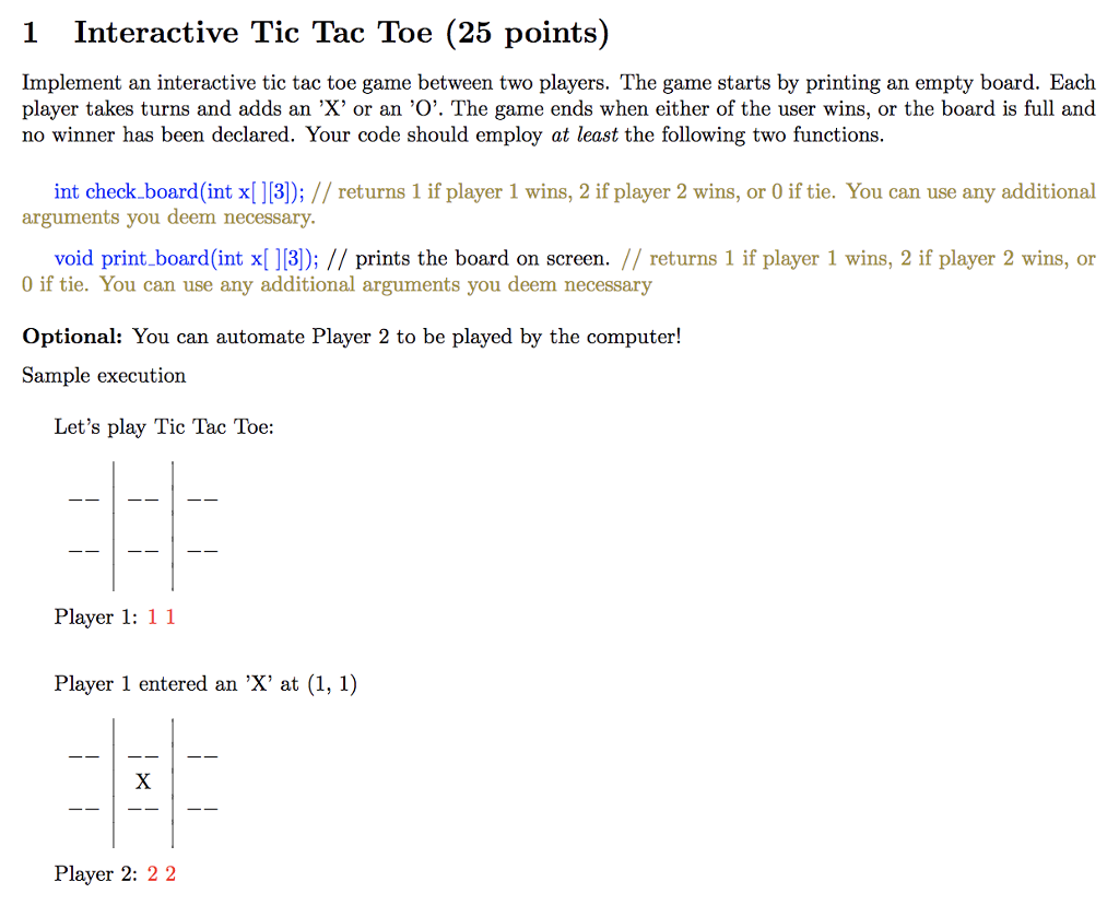 Solved 1 Interactive Tic Tac Toe (25 points) Implement an | Chegg.com
