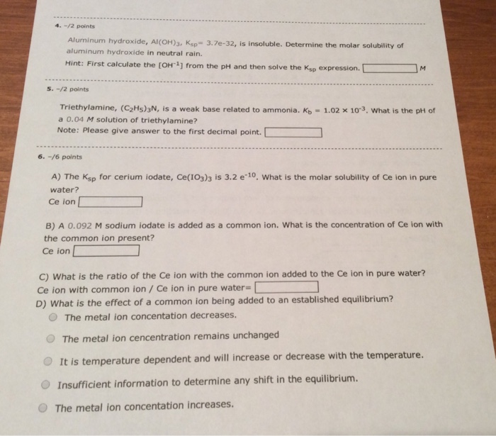 Solved Aluminum hydroxide, Al(OH)_3, K_sp = 3.7e-32, is | Chegg.com