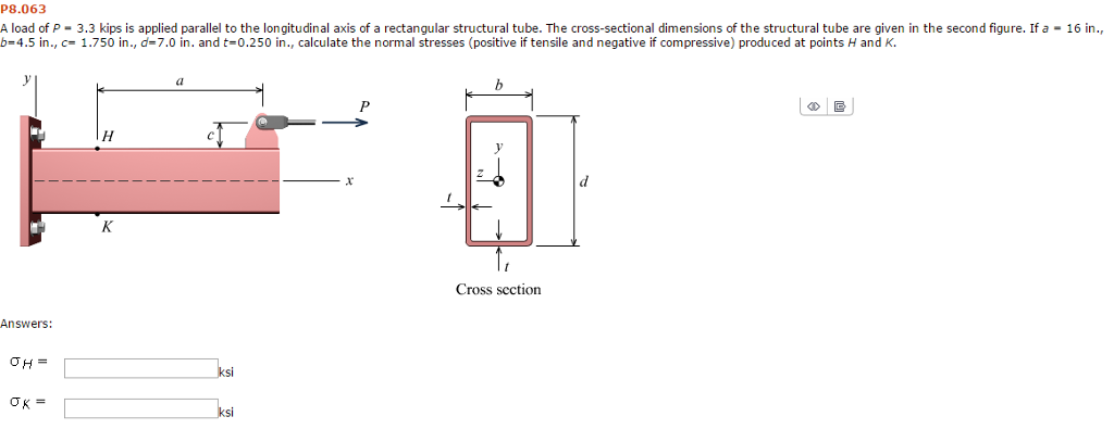 Solved A load of P = 3.3 kips is applied parallel to the | Chegg.com