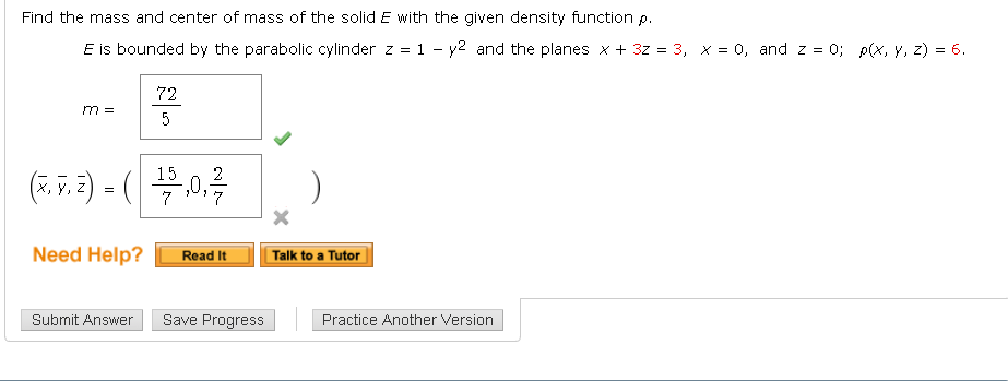 Solved Find the mass and center of mass of the solid E with | Chegg.com