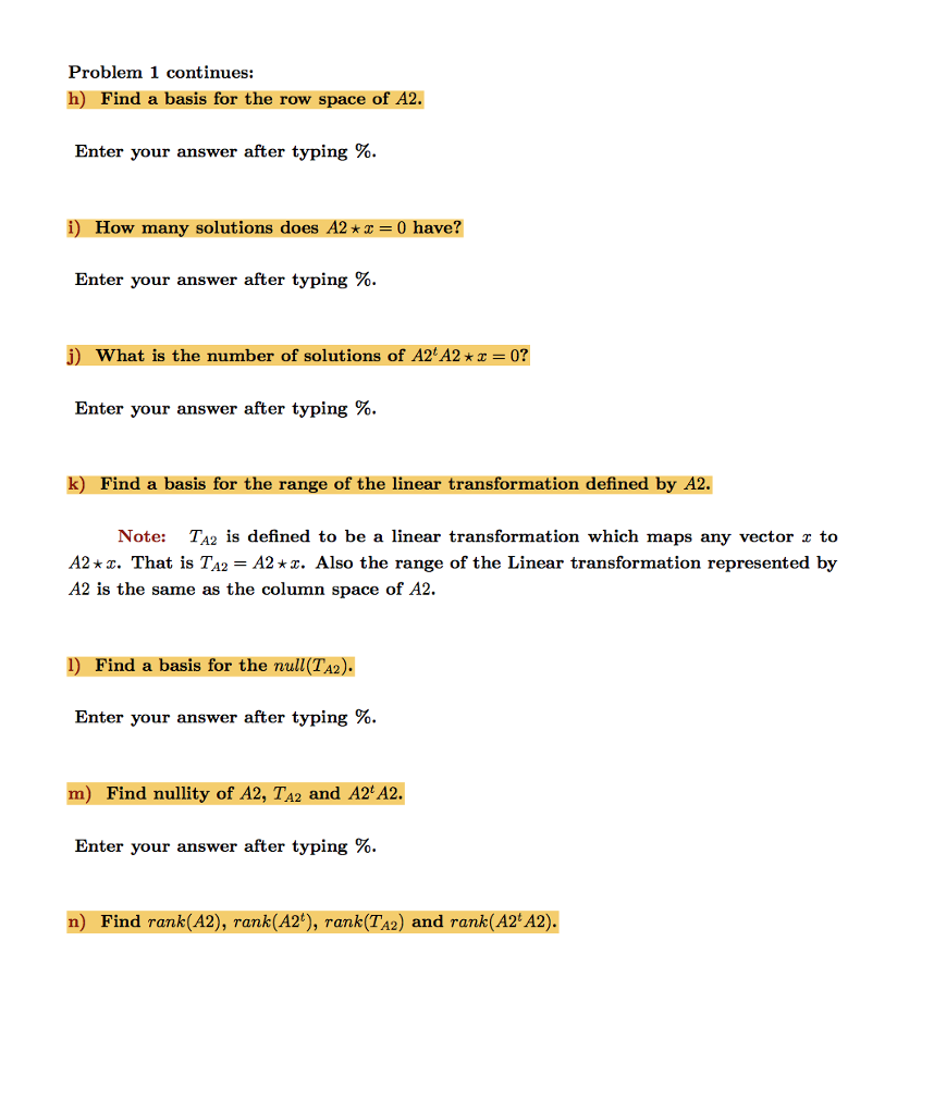 Solved Exercise: 1. Enter matrices A2 and b2 by typing Type: | Chegg.com