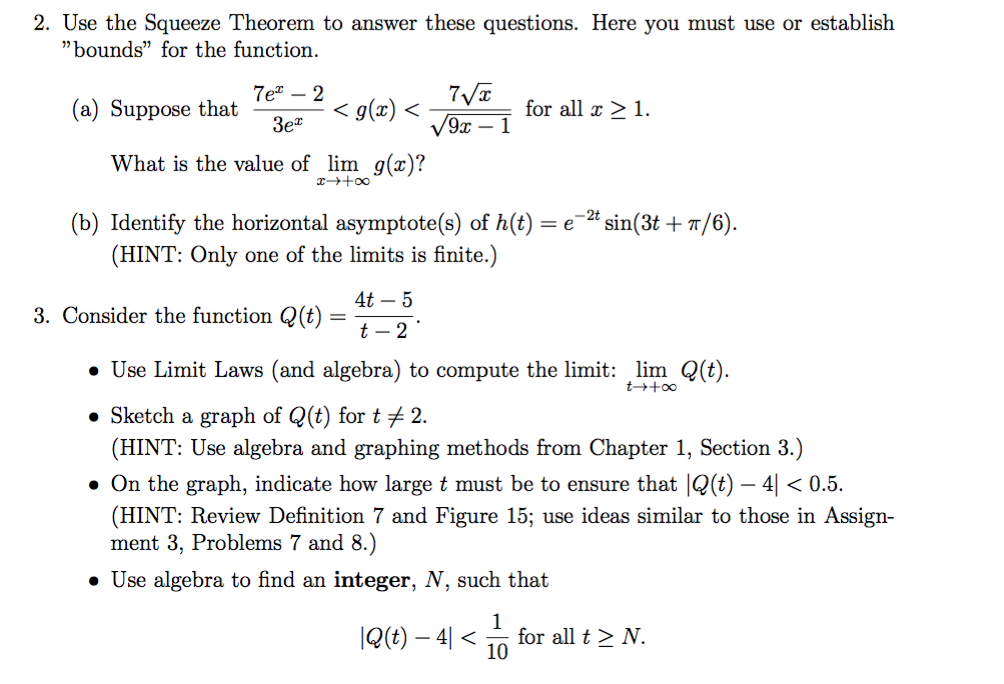Solved Use the Squeeze Theorem to answer these questions. | Chegg.com