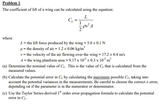 Solved Problem 1 The coefficient of lift of a wing can be | Chegg.com