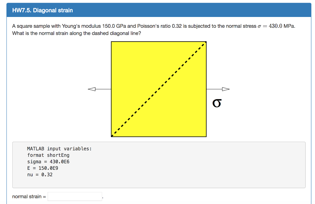 Solved Diagonal strain A square sample with Young's modulus | Chegg.com
