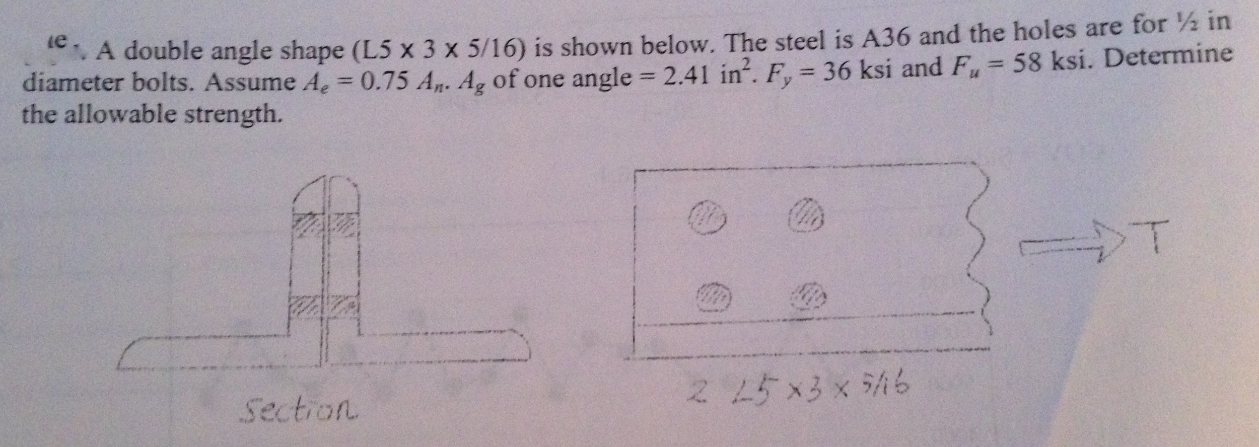 A double angle shape (L5 times 3 times 5/16) is shown | Chegg.com