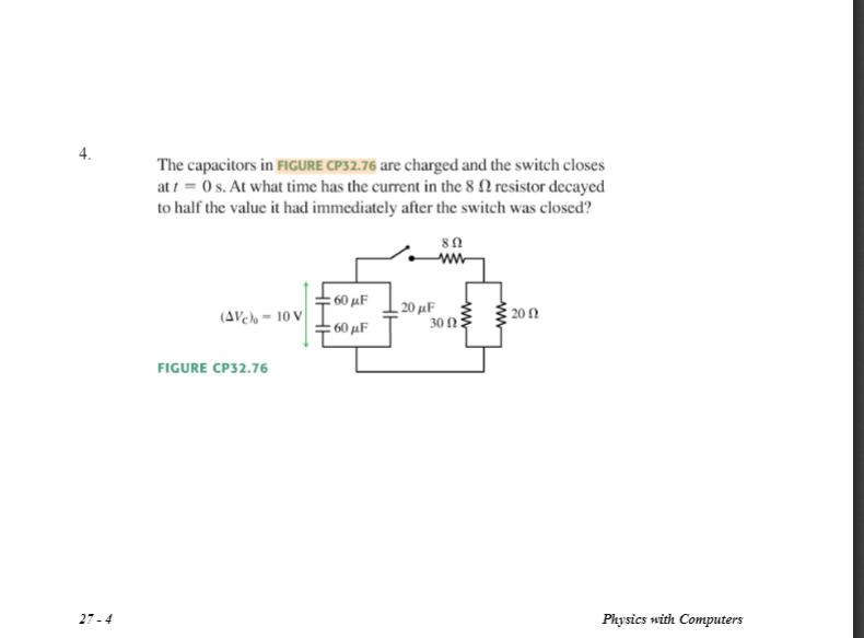 Solved The capacitors in FIGURE CP32.76 are charged and die | Chegg.com