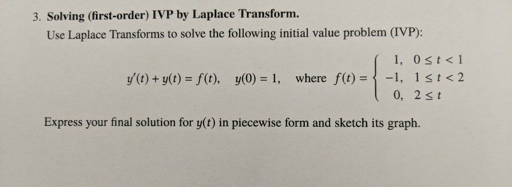 Solved 3. Solving (first-order) IVP by Laplace Transform. | Chegg.com
