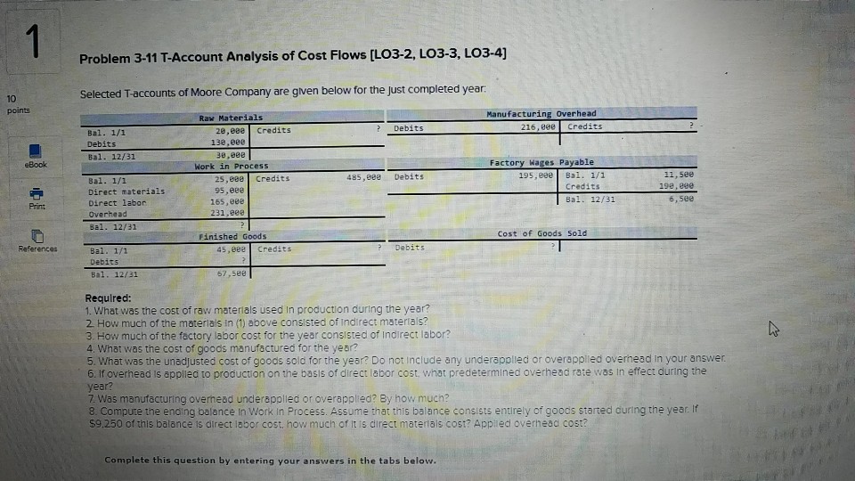 Solved Problem 3-11 T-Account Analysis of Cost Flows [L03-2, | Chegg.com
