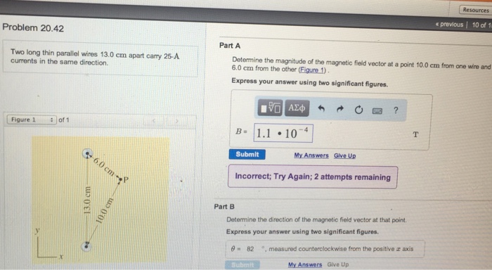 Solved Two long thin parallel wires 13.0 cm array 25 A | Chegg.com