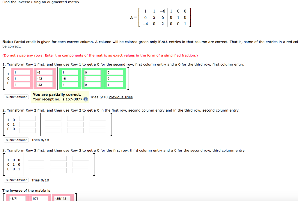 Solved Find the inverse using an augmented matrix 1 -61 0 0 | Chegg.com