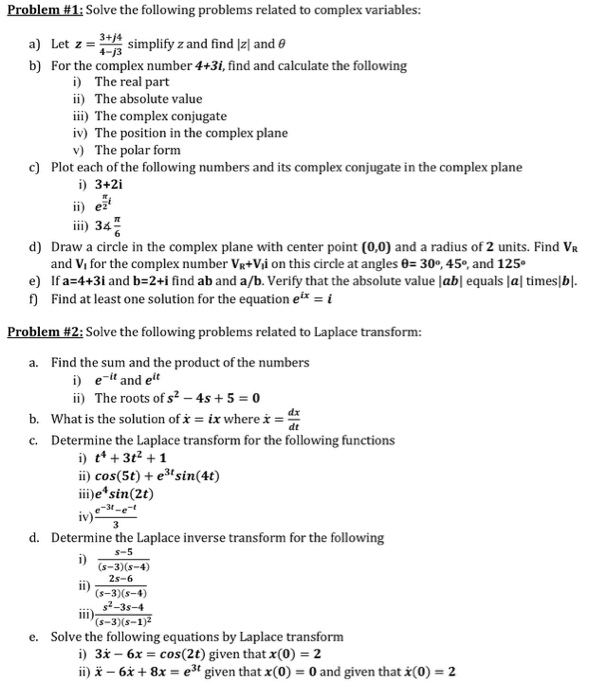 Solved Solve the following problems related to complex | Chegg.com