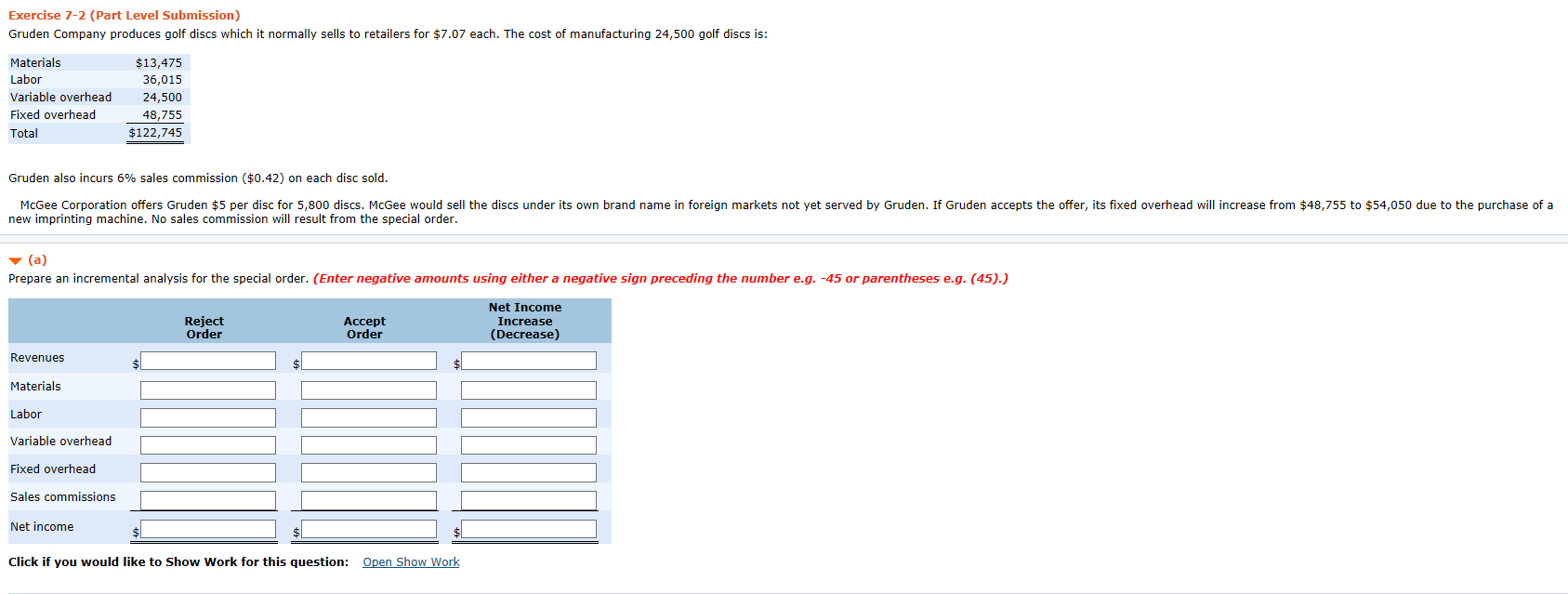 Solved Exercise 7-2 (Part Level Submission) Gruden Company | Chegg.com