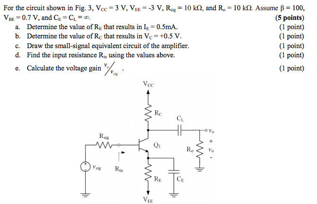 Solved For the circuit shown in Fig. 3, Vcc = 3 V1 VEE = -3 | Chegg.com