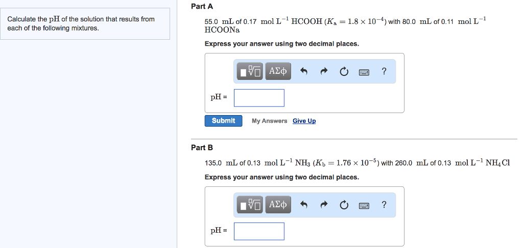 Solved Part A Calculate the pH of the solution that results | Chegg.com
