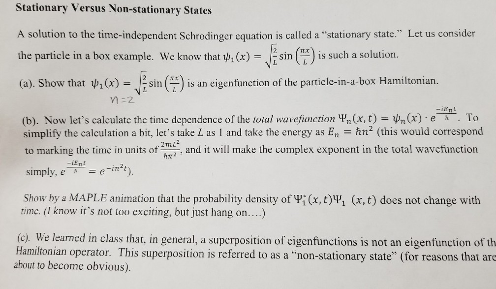 Solved Stationary Versus Non-stationary States A solution to | Chegg.com