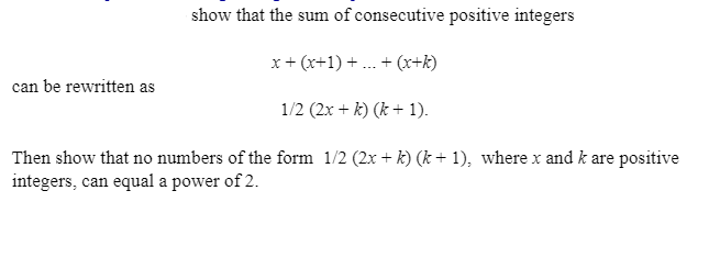 Solved Show that the sum of consecutive positive integers x | Chegg.com