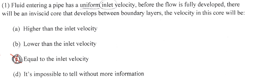 Solved (1) Fluid entering a pipe has a uniform inlet | Chegg.com