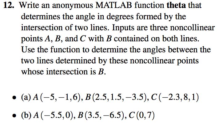 Solved Write an anonymous MATLAB function theta that | Chegg.com