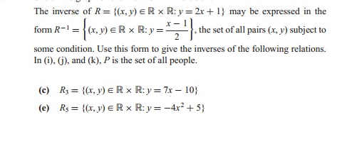 Solved The inverse of R = {(x,y) epsilon R times R: y = 2x + | Chegg.com