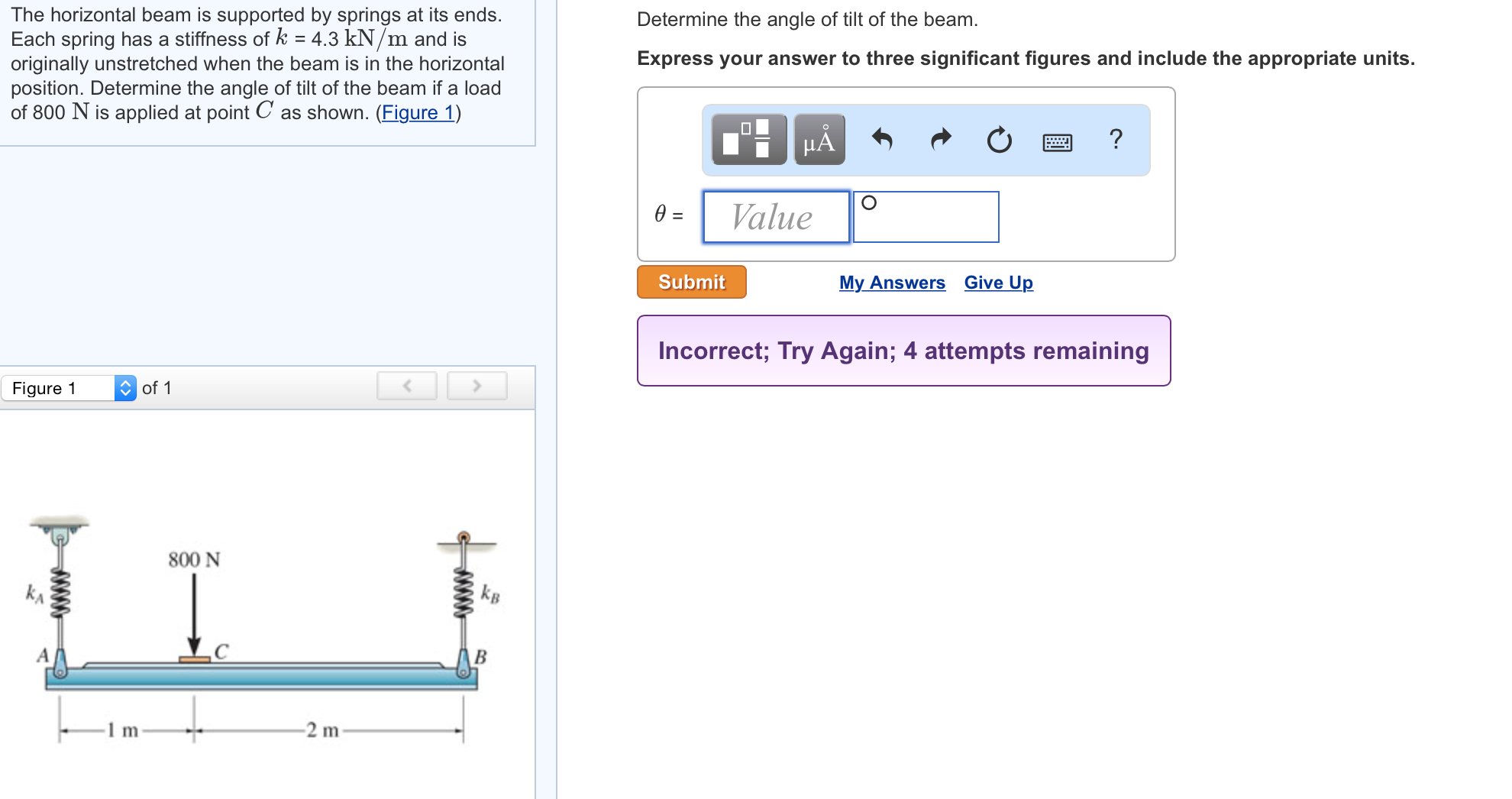 Solved The horizontal beam is supported by springs at its | Chegg.com