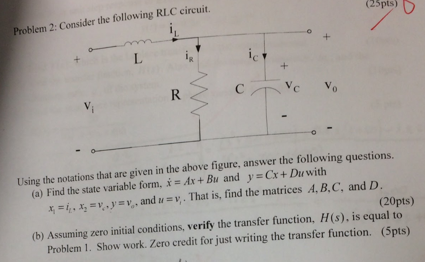 Solved Problem 2: Consider the following RLC circuit (2spts | Chegg.com