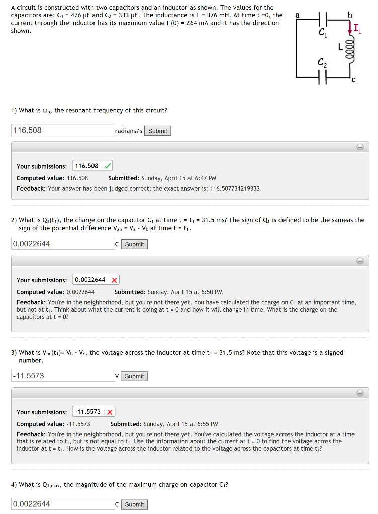 Solved A circuit is constructed with two capacitors and an | Chegg.com