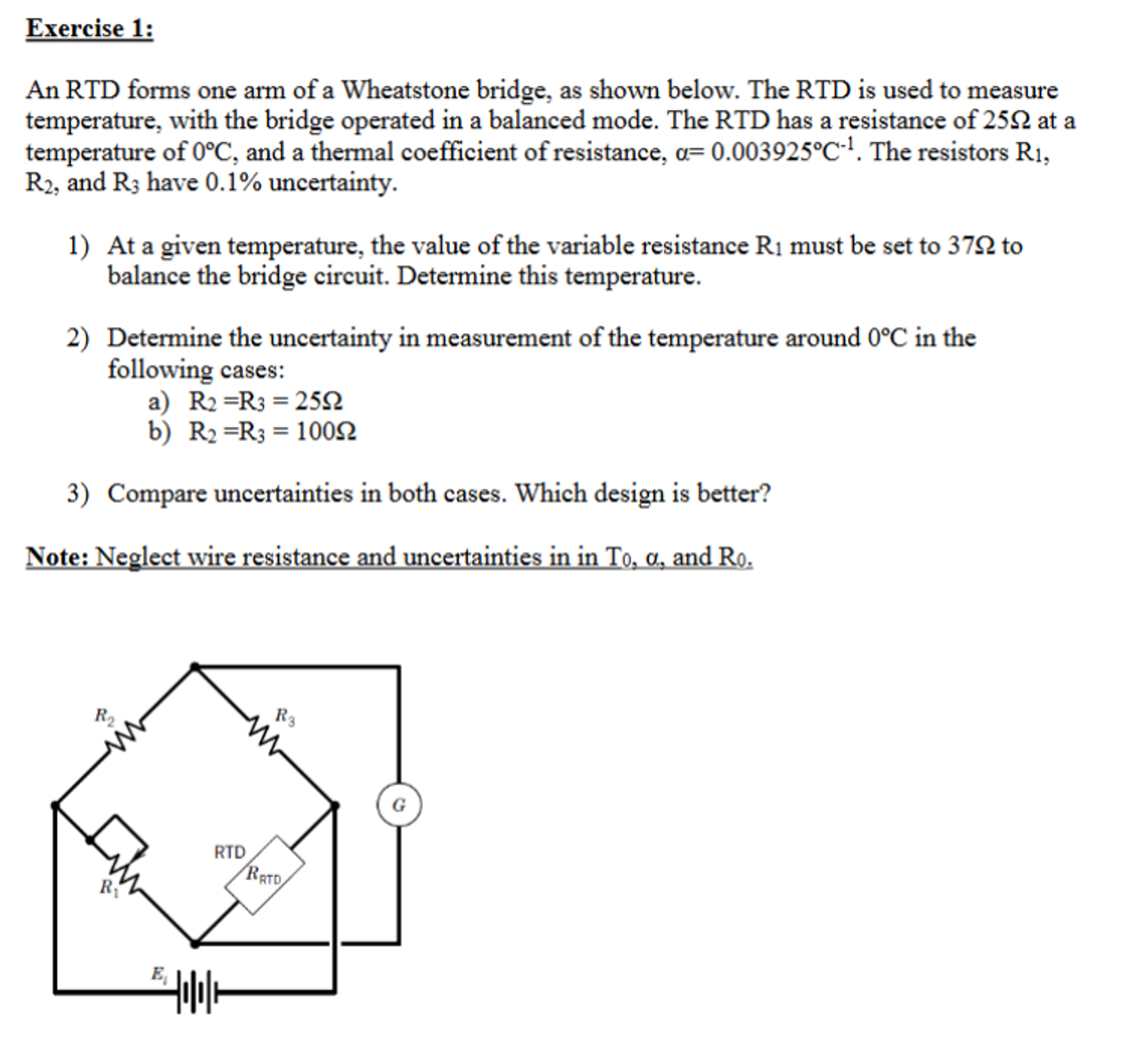Solved An RTD forms one arm of a Wheatstone bridge, as shown | Chegg.com