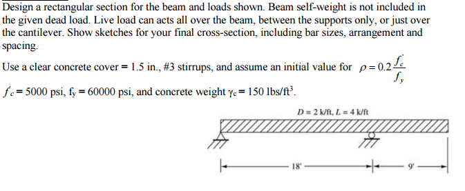 Solved Design a rectangular section for the beam and loads | Chegg.com