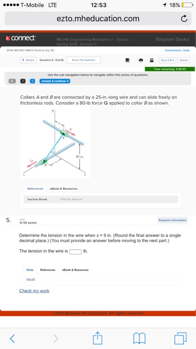 Solved Collars A and B are connected by a 25-in.-long wire | Chegg.com