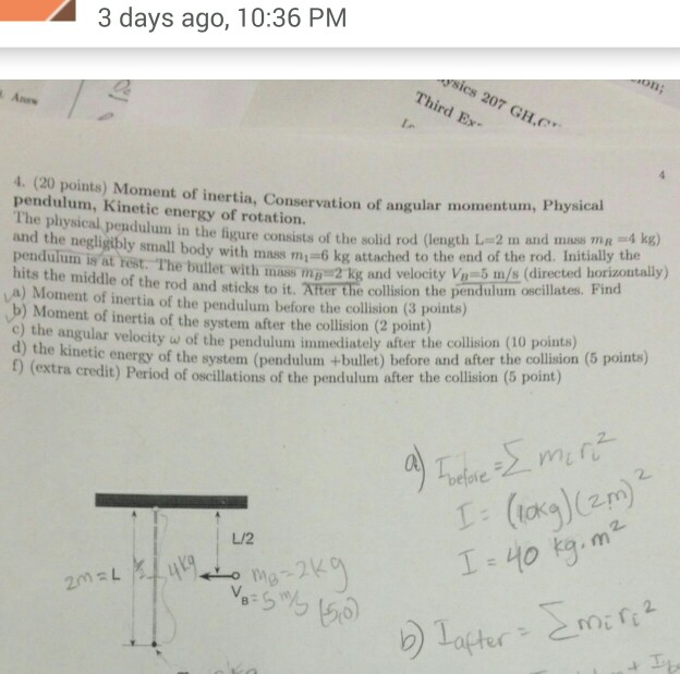 Solved 4 Moment Of Inertia Conservation Of Angular