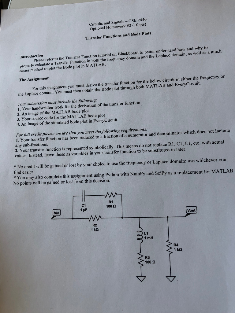 Circuits and Signals - CSE 2440 Optional Homework #2 | Chegg.com