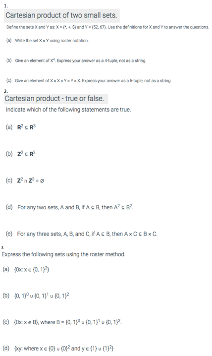 Solved 1. Cartesian product of two small sets. Define the | Chegg.com