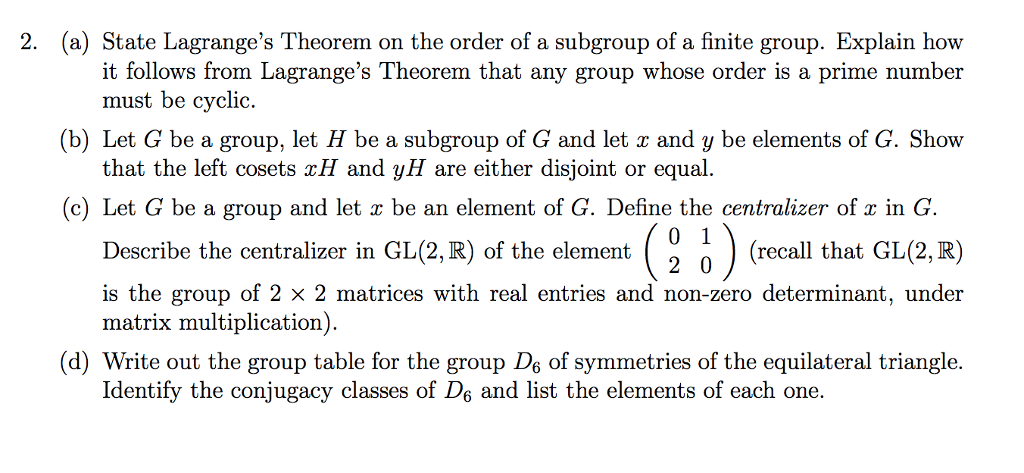 Solved 2. (a) State Lagrange's Theorem on the order of a | Chegg.com