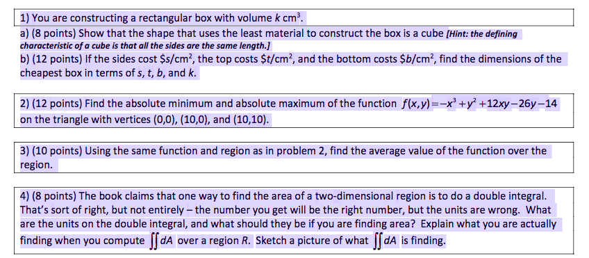 Solved 1) You are constructing a rectangular box with volume | Chegg.com