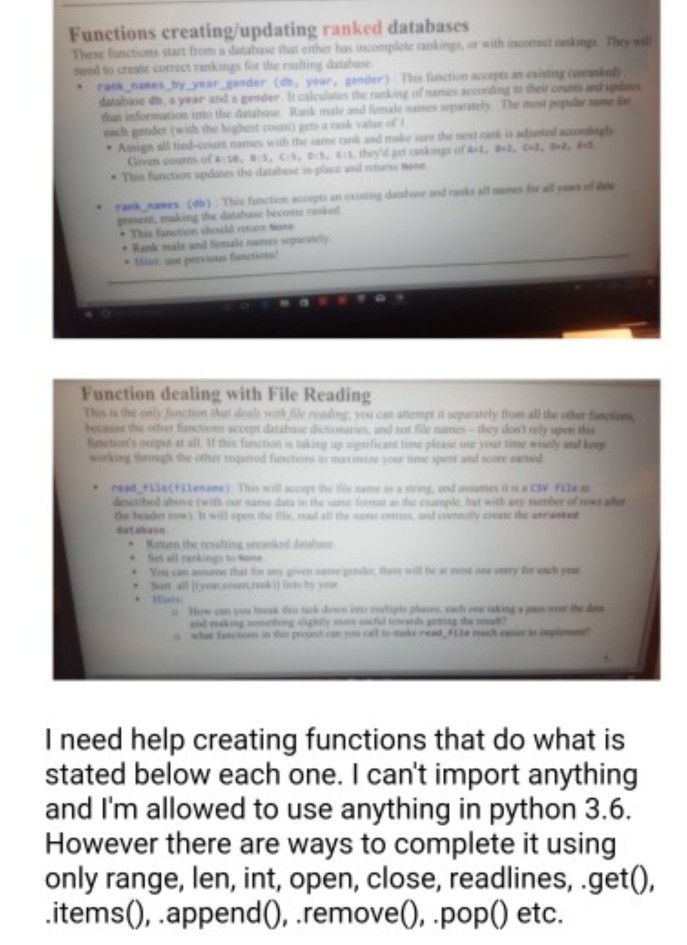 Functions creating/updating ranked databases These | Chegg.com