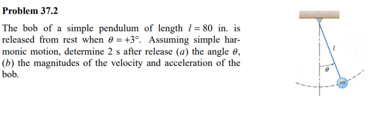 Solved The bob of a simple pendulum of length l = 80 in. is | Chegg.com