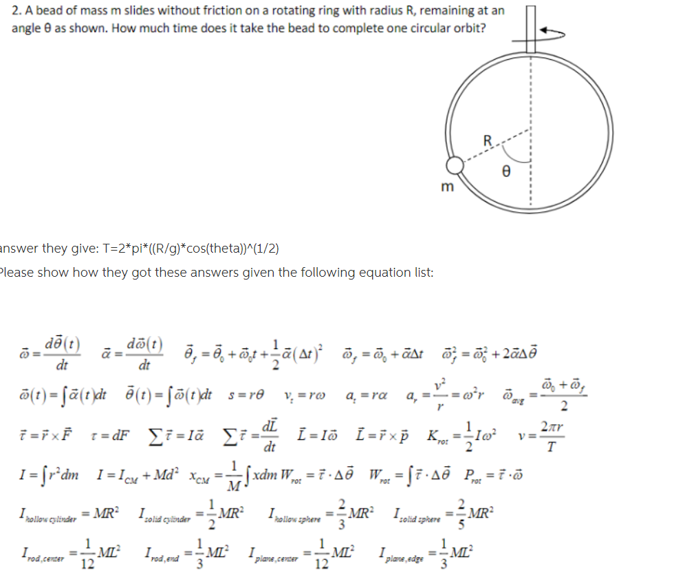 Solved 2. A bead of mass m slides without friction on a | Chegg.com