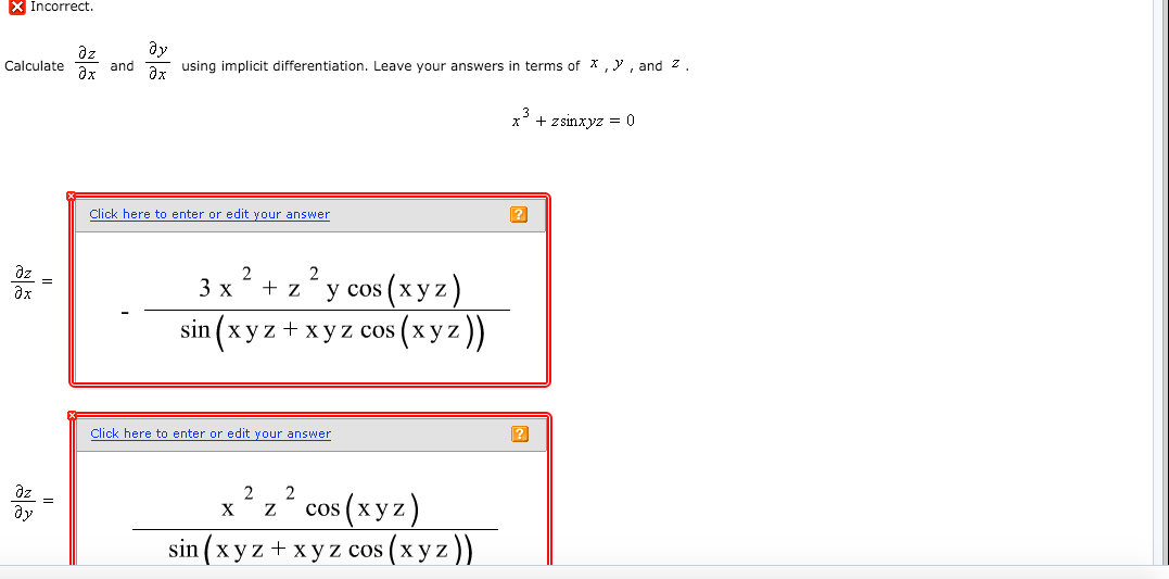 Solved Calculate delta z/delta x and delta y/delta x using | Chegg.com